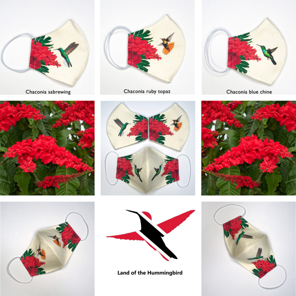 Chaconia and hummingbirds face mask - ShopCaribe